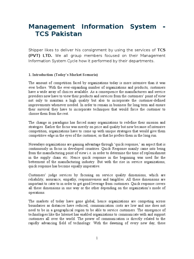 Management Information System TCS Pakistan | PDF | Internet | Courier