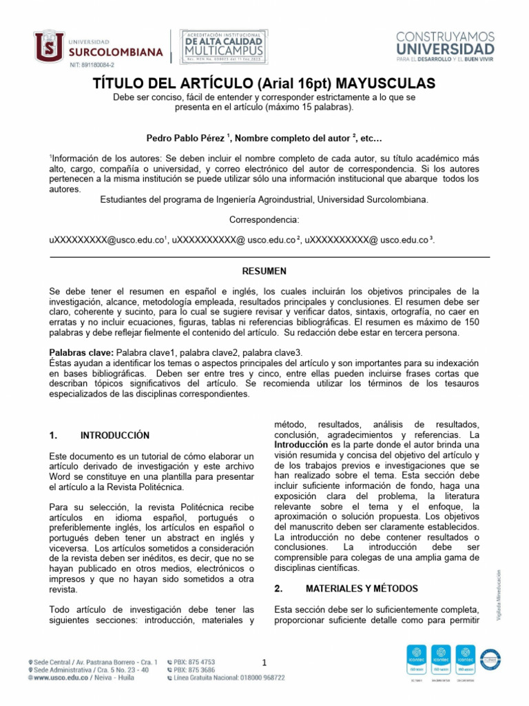 Plantilla de Articulo Cientifico | Descargar gratis PDF | Comunicación ...