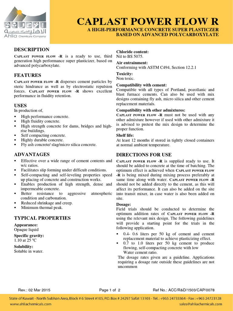 Caplast Power Flow-R | PDF | Concrete | Cement