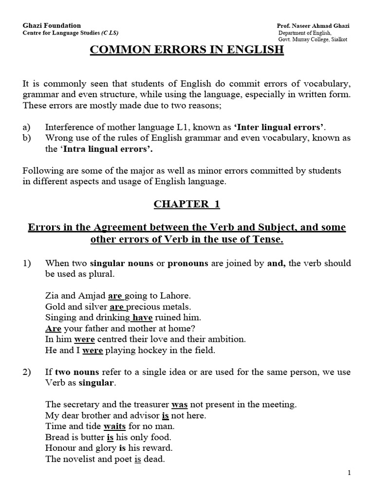 Common Errors in english | PDF