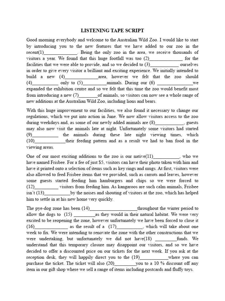 Listening Tape Script - Practice | Download Free PDF | Zoo