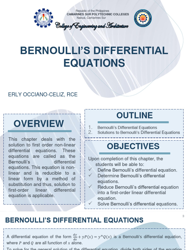 Bernoullis Differential Equations Pdf
