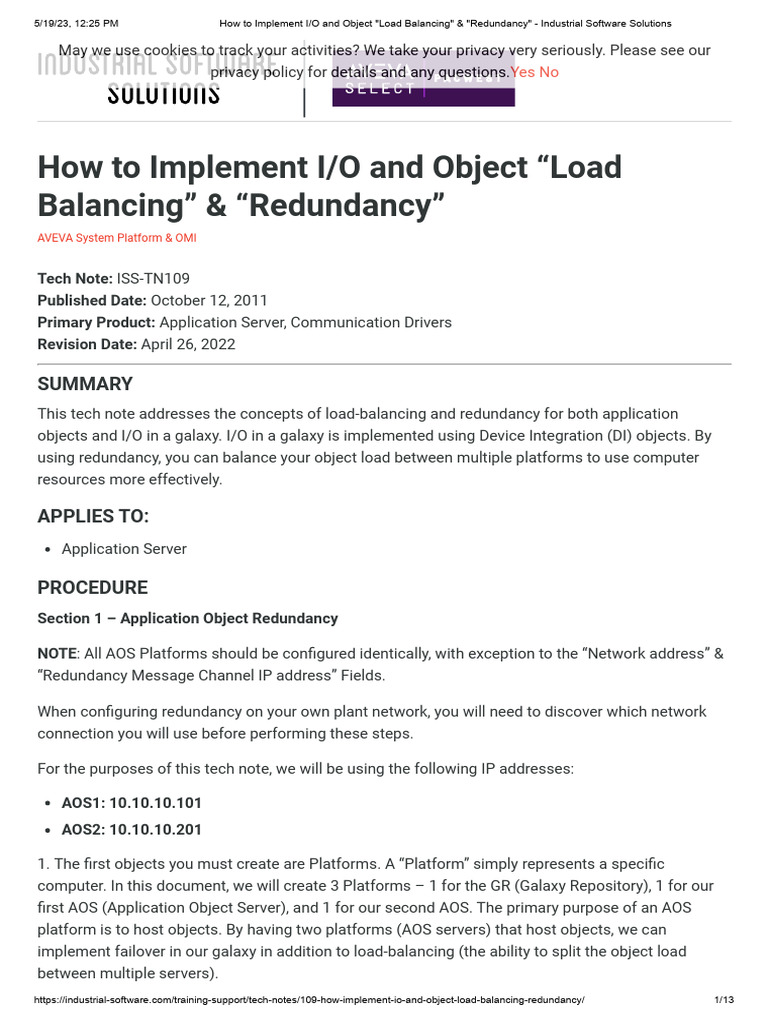 How To Implement I O And Object Load Balancing And Redundancy Industrial Software