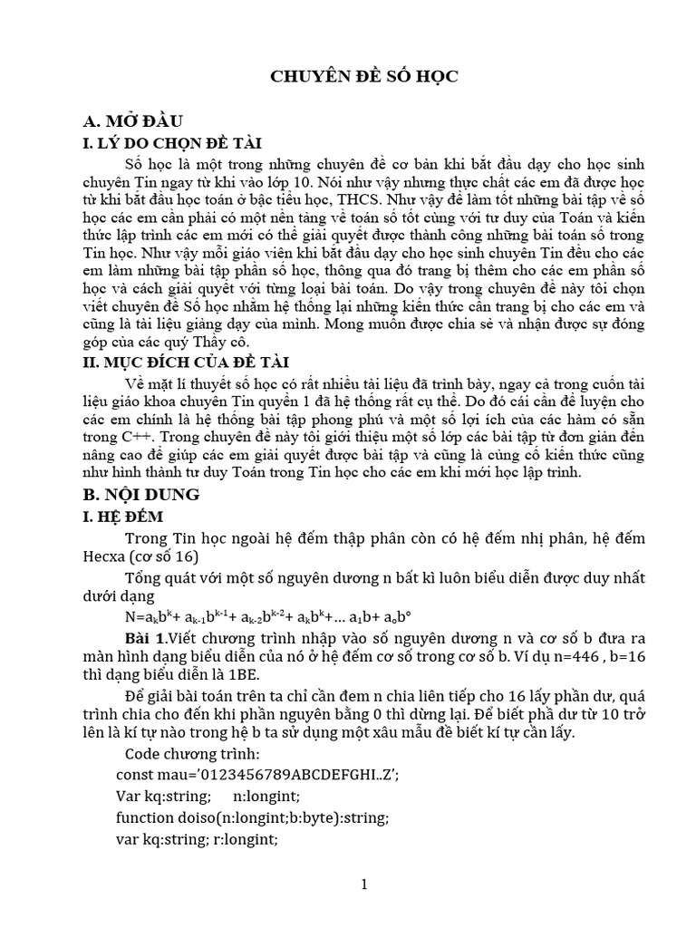 Chuyen de So Hoc | PDF