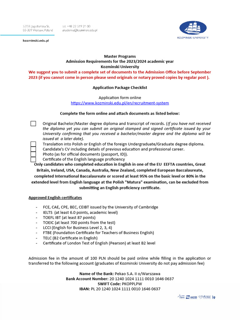 Master Programs Admission Requirements | PDF