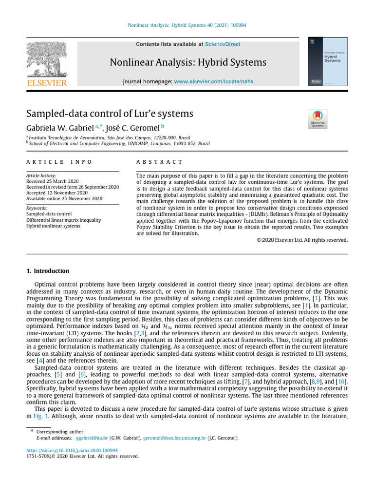 Sampled-data Control of Lur’e Systems | PDF