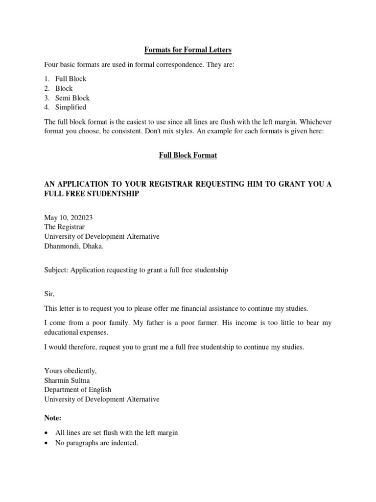 Formats of Formal Letters | PDF