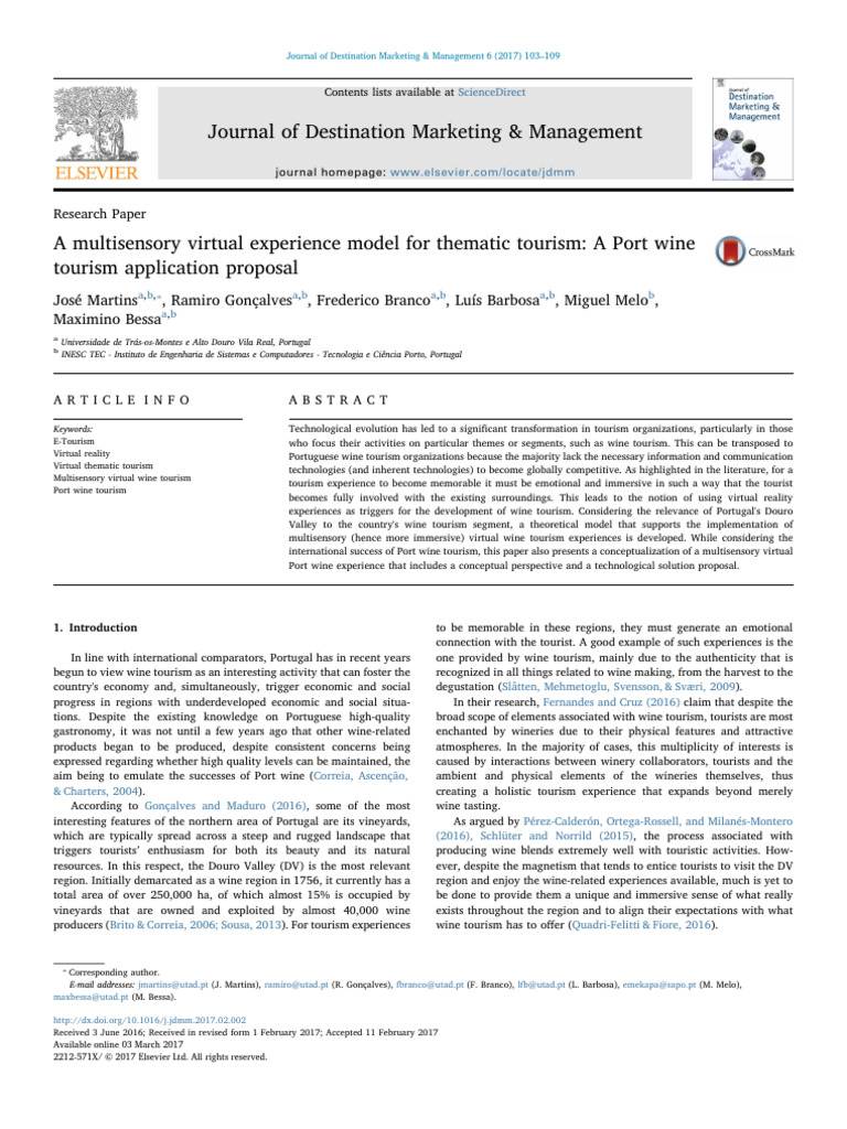 A Multisensory Virtual Experience Model For Thematic Tourism A Port Wine Tourism Application ...