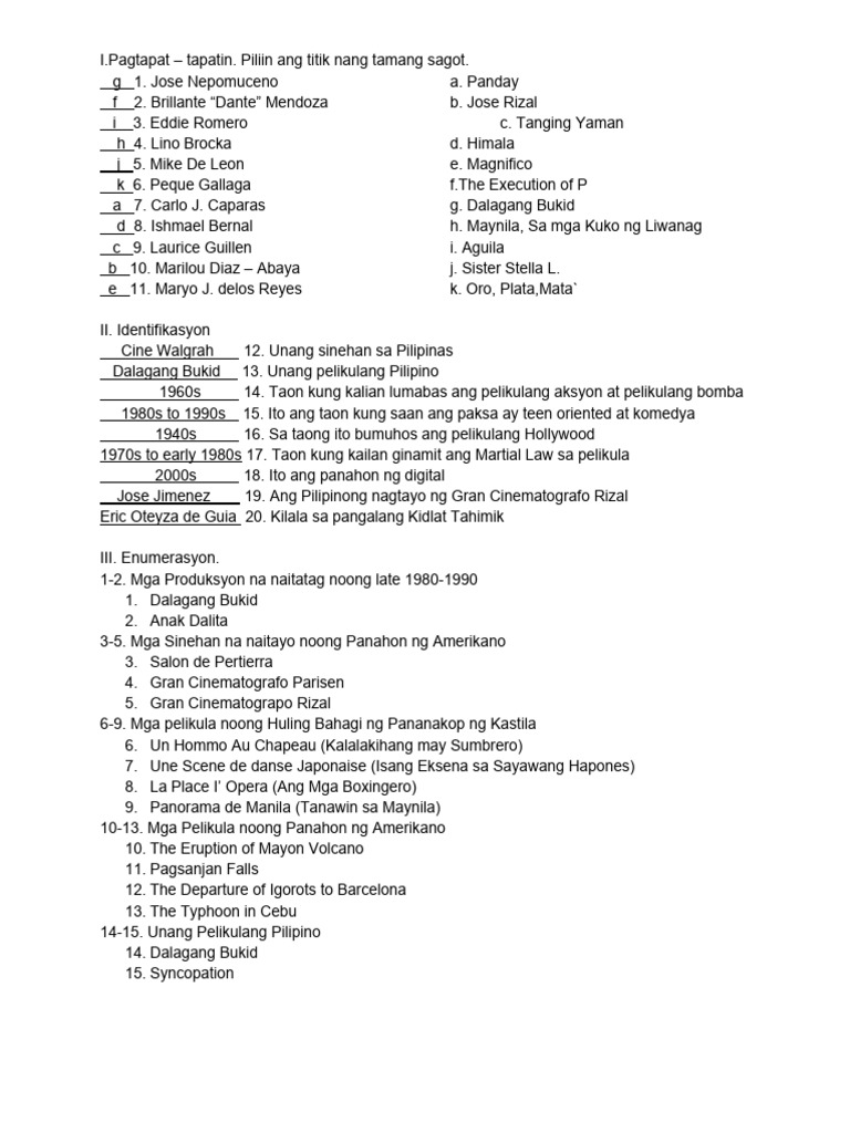 SINESOS - Pagsusulit 1 | PDF