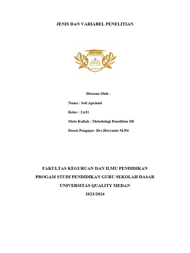 Jenis Dan Variabel Penelitian Metodologi | PDF | Karier & Perkembangan