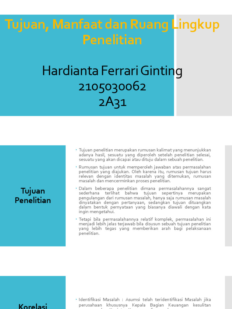 Tujuan, Manfaat Dan Ruang Lingkup Penelitian | PDF