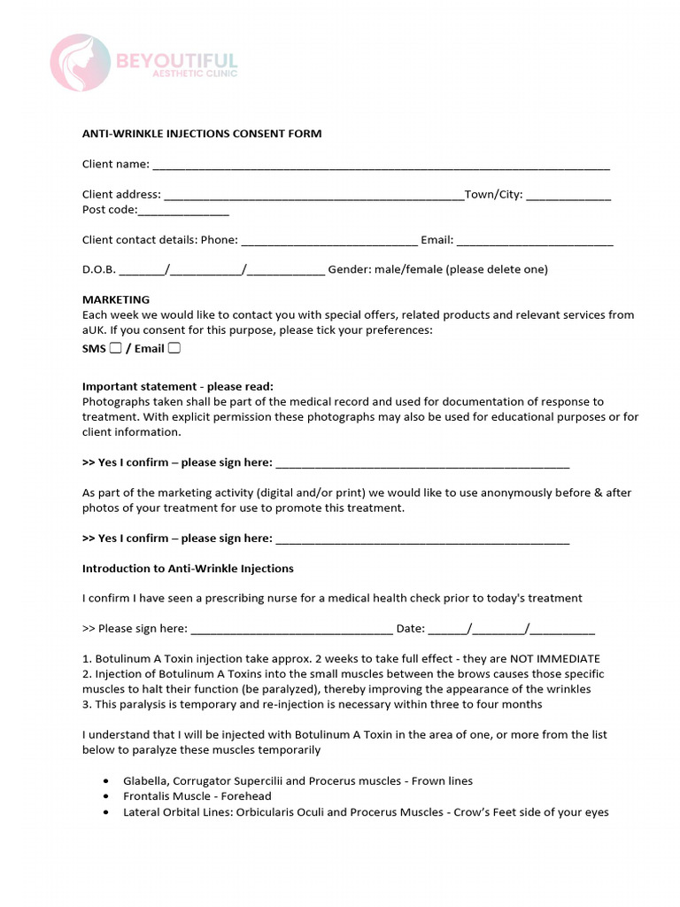 Botox Client Consent Form - V2 - 21 | PDF | Botulinum Toxin | Headache