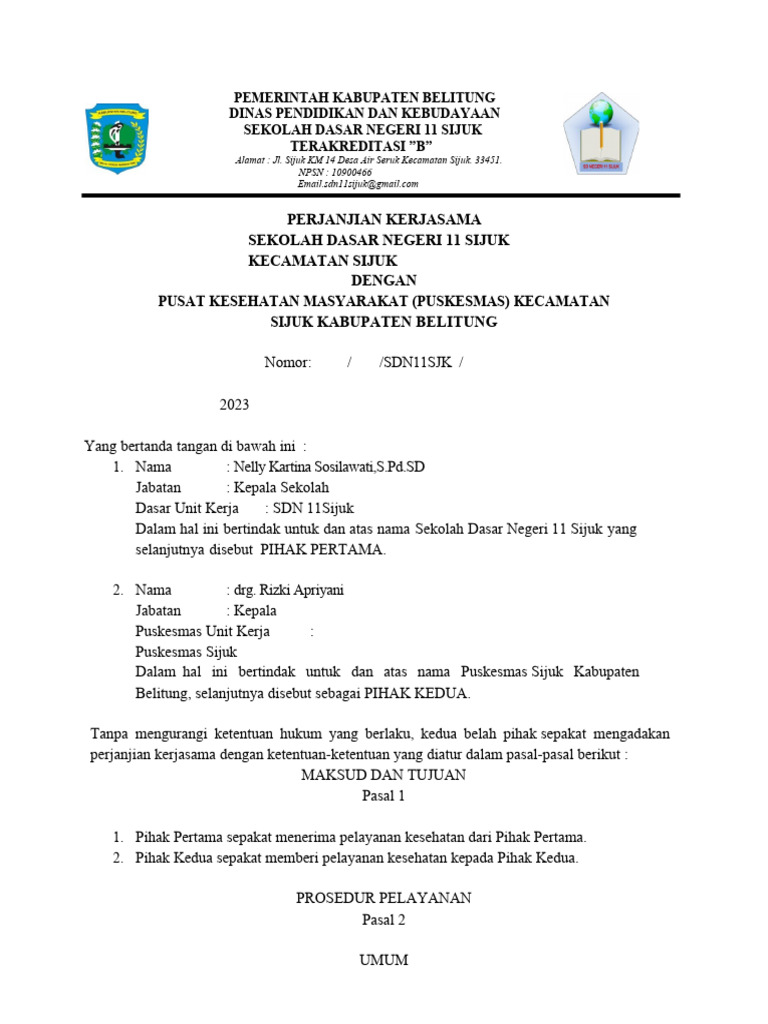 Mou Sekolah Dengan Puskesmas Pdf