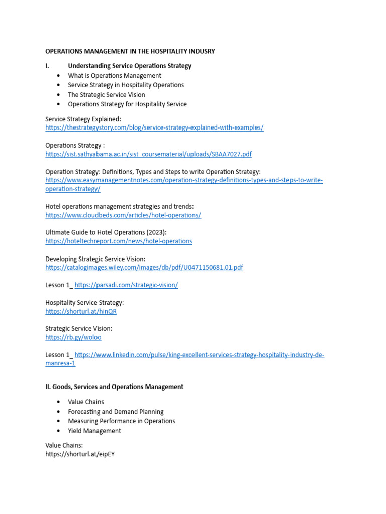 Hospitality Operations Strategy | PDF | Operations Management | Forecasting
