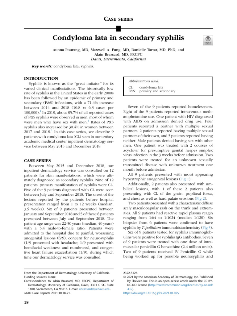 Condyloma Lata in Secondary Syphilis Cases | PDF