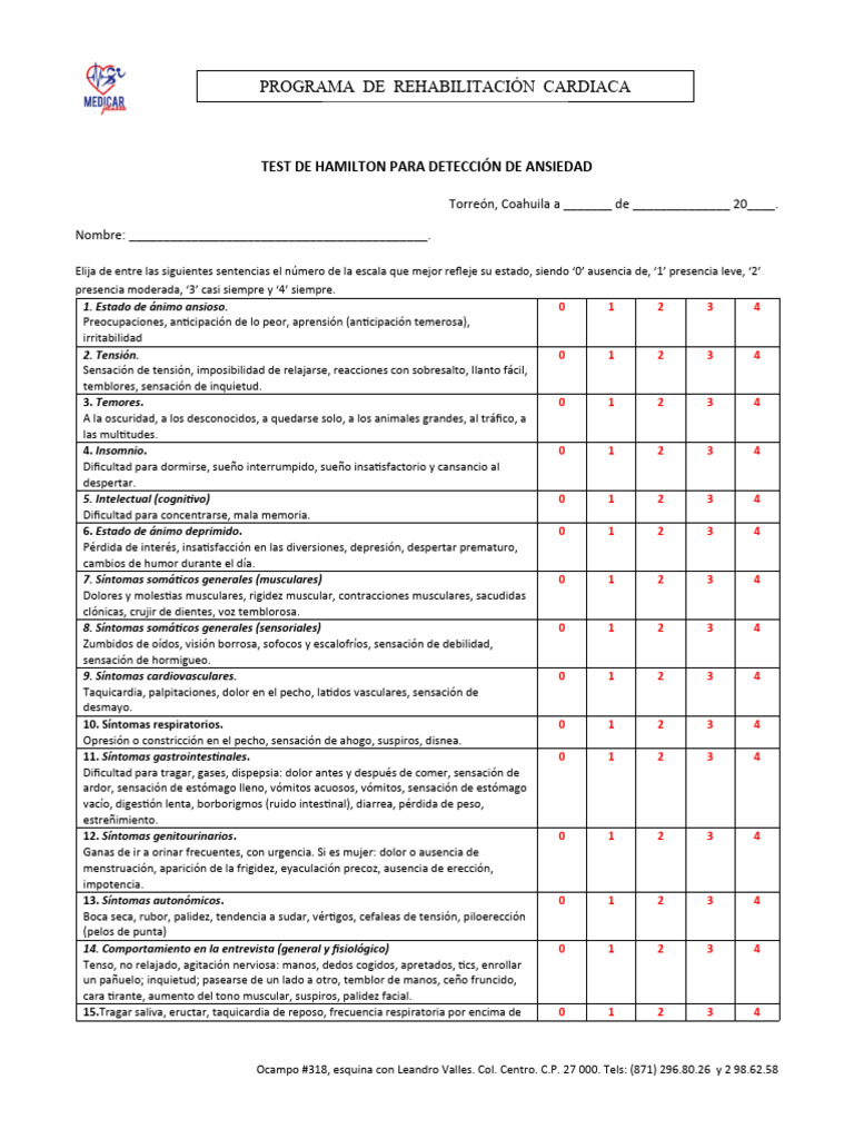 TEST DE HAMILTON | PDF