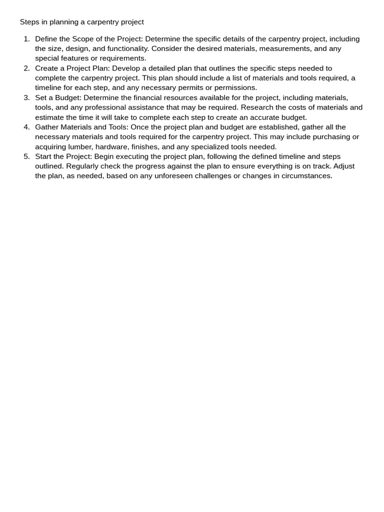 Carpentry Planning | PDF