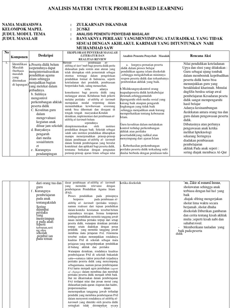 Analisis Materi Untuk Problem Based Learning: Analisis Penentu Penyebab Masalah | PDF