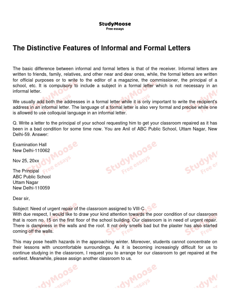 The Distinctive Features of Informal and Formal Letters | PDF