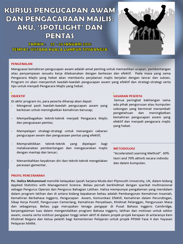 Kursus Pengucapan Awam Dan Pengacaraan Majlis | PDF