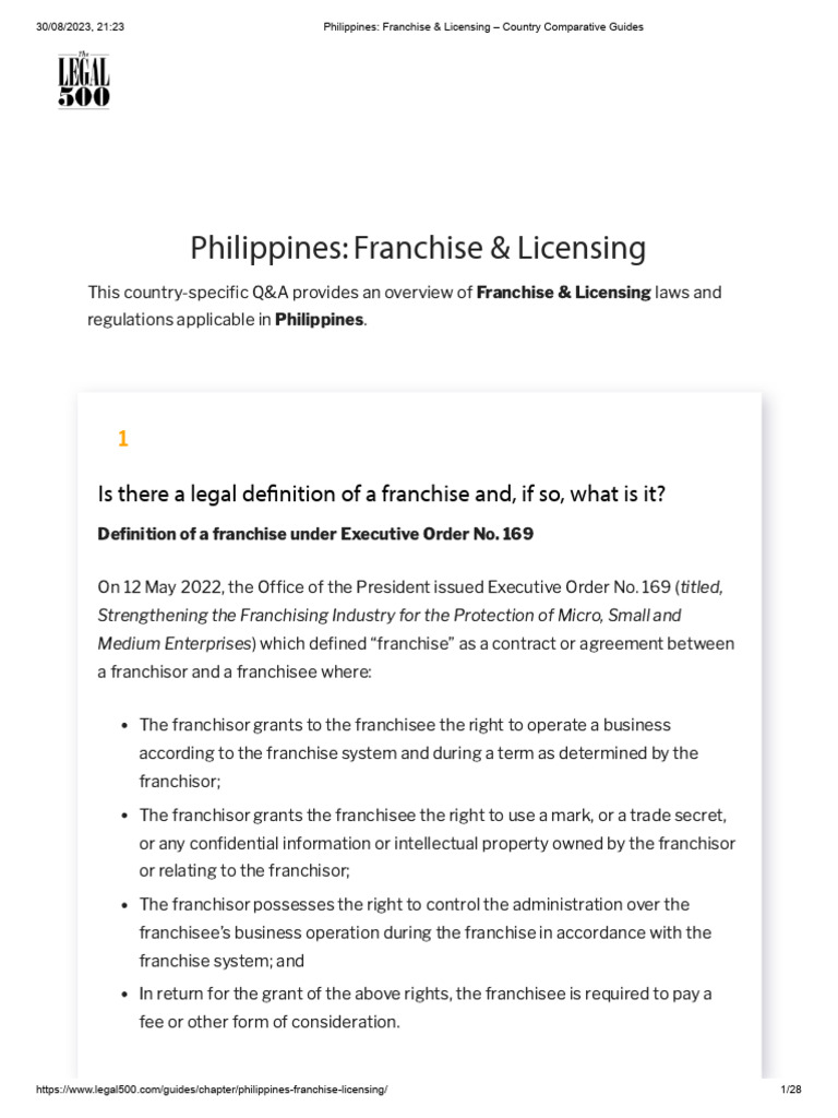 Philippines - Franchise Licensing QA | PDF | Business | Law