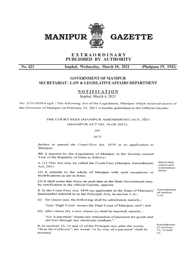 The Court Fees (Manipur Amendment) Act, 2021 | PDF