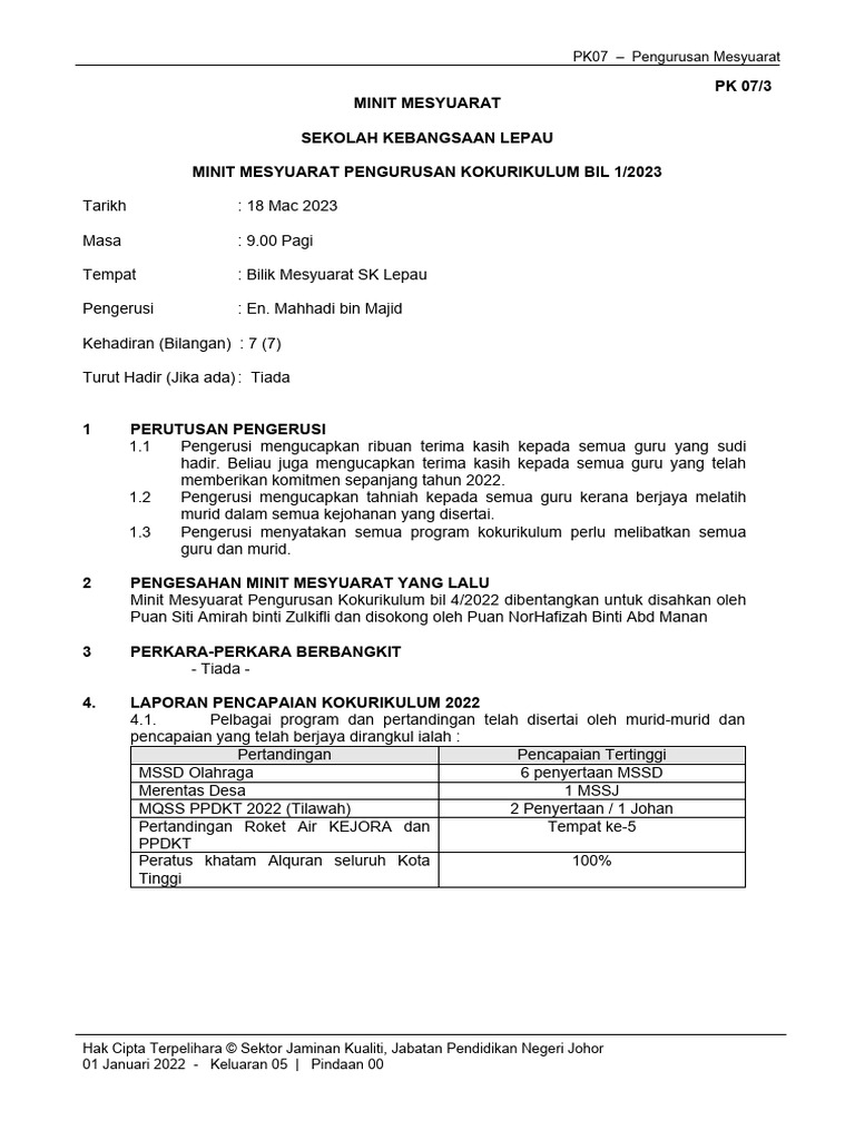 Minit Mesy KOKO Bil 1 2023 | PDF