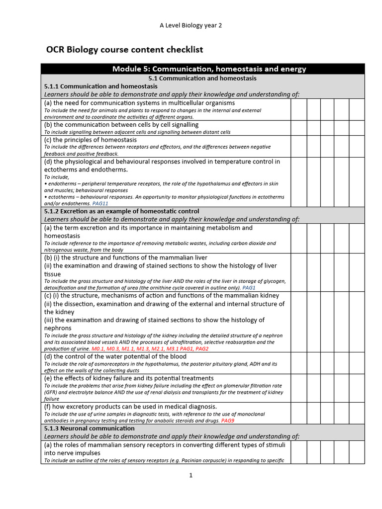 Year 2 OCR Biology Checklist | PDF | Photosynthesis | Cellular Respiration