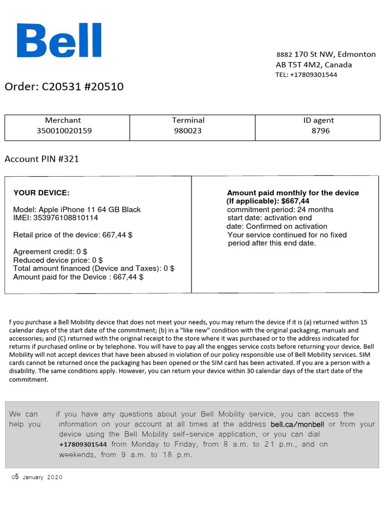 Bell Canada 11 Black | PDF | Receipt | Apple Inc.