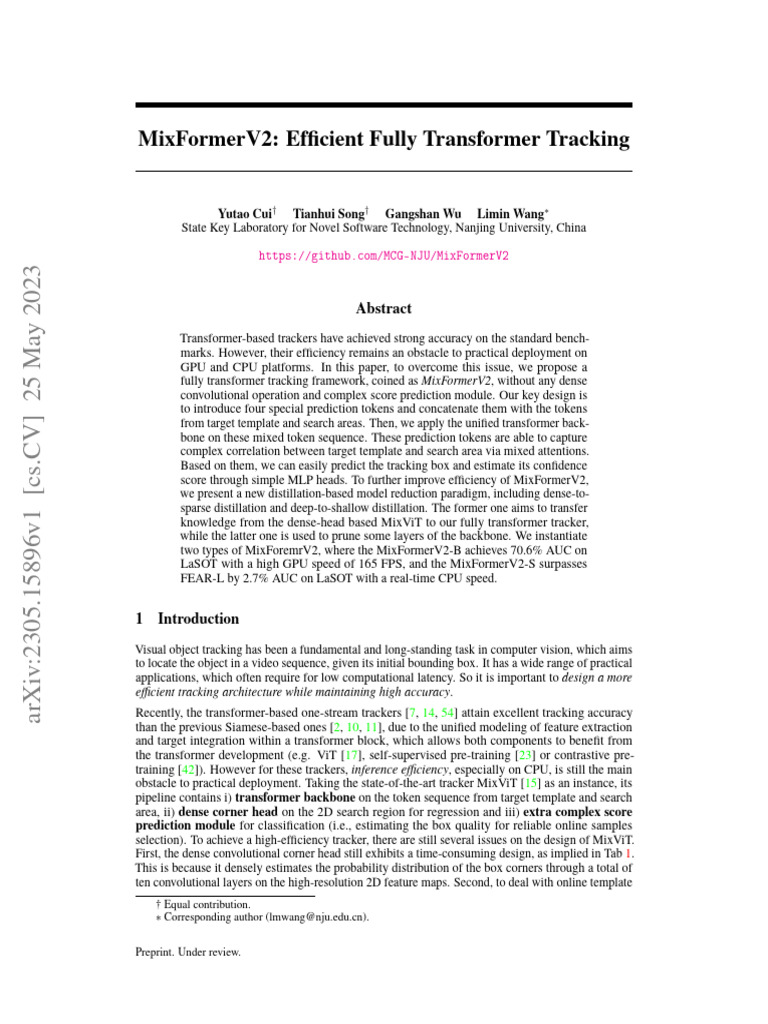 【目标跟踪】MixFormerV2 Efficient Fully Transformer Tracking | PDF