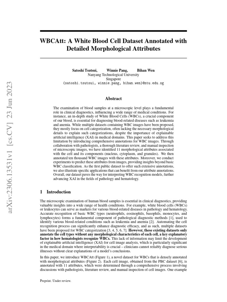【白细胞数据集】WBCAtt A White Blood Cell Dataset Annotated with Detailed ...