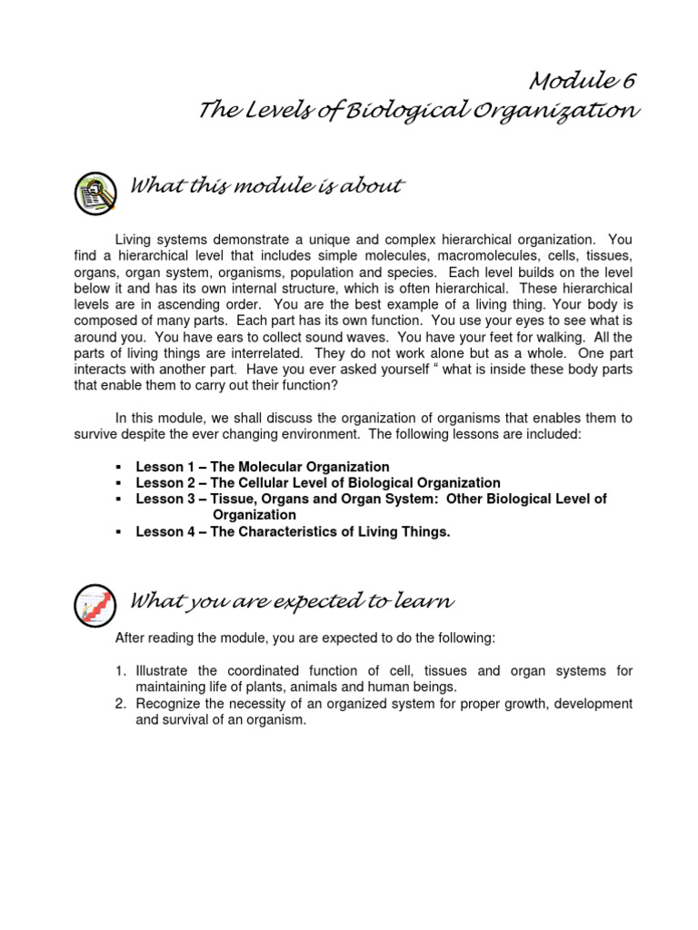 Science G8 Biology M6 The Levels of Biological Organization | PDF ...
