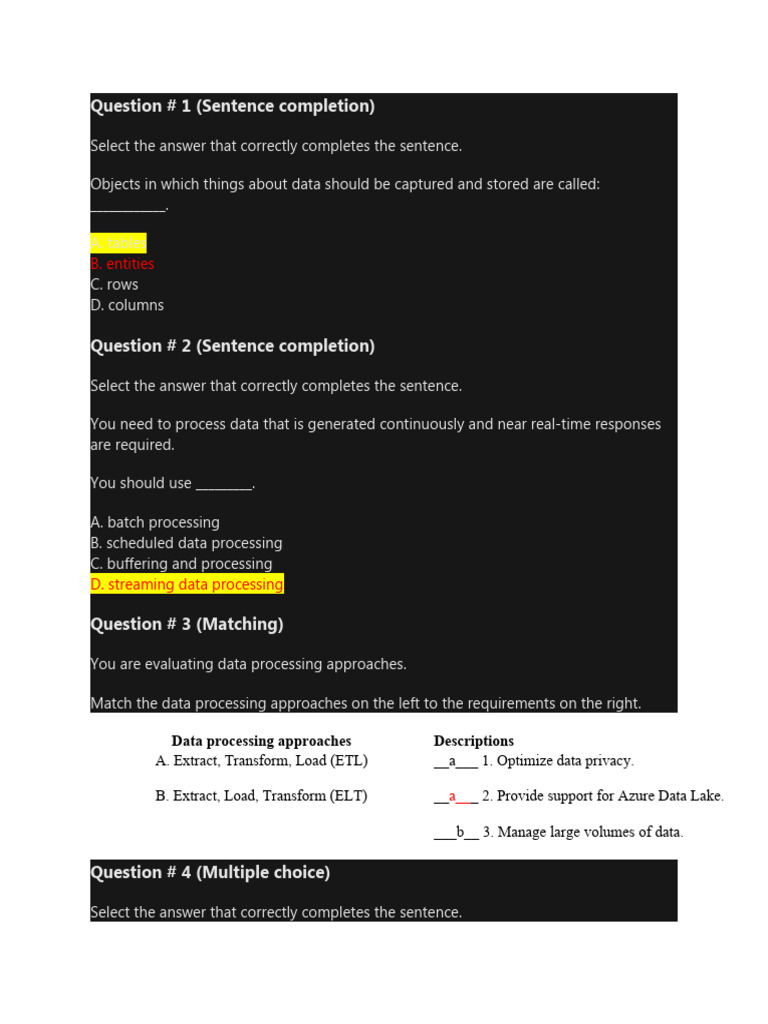 Data Processing and Azure Services Quiz | PDF