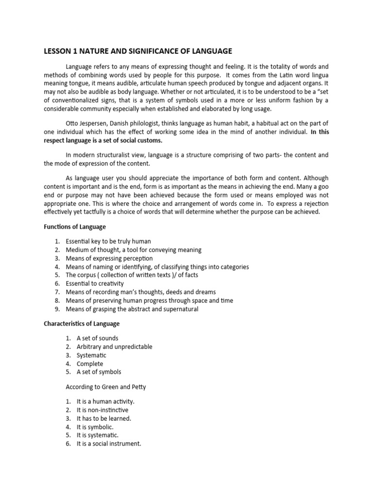 NATURE-AND-SIGNIFICANCE-OF-LANGUAGE (1) | PDF
