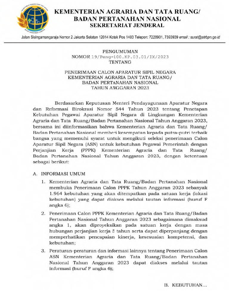 PPPK Atr:bpn 2023 | PDF