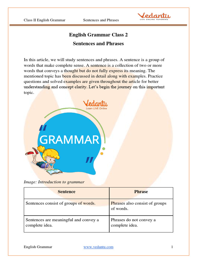 English Grammar Class 2 Sentences and Phrases - Learn and Practice ...