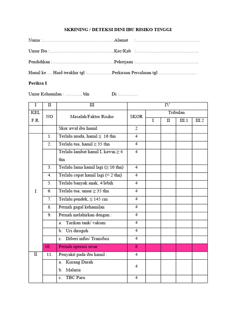 SKRINING ATAU DETEKSI DINI IBU RISIKO TINGGI... | PDF