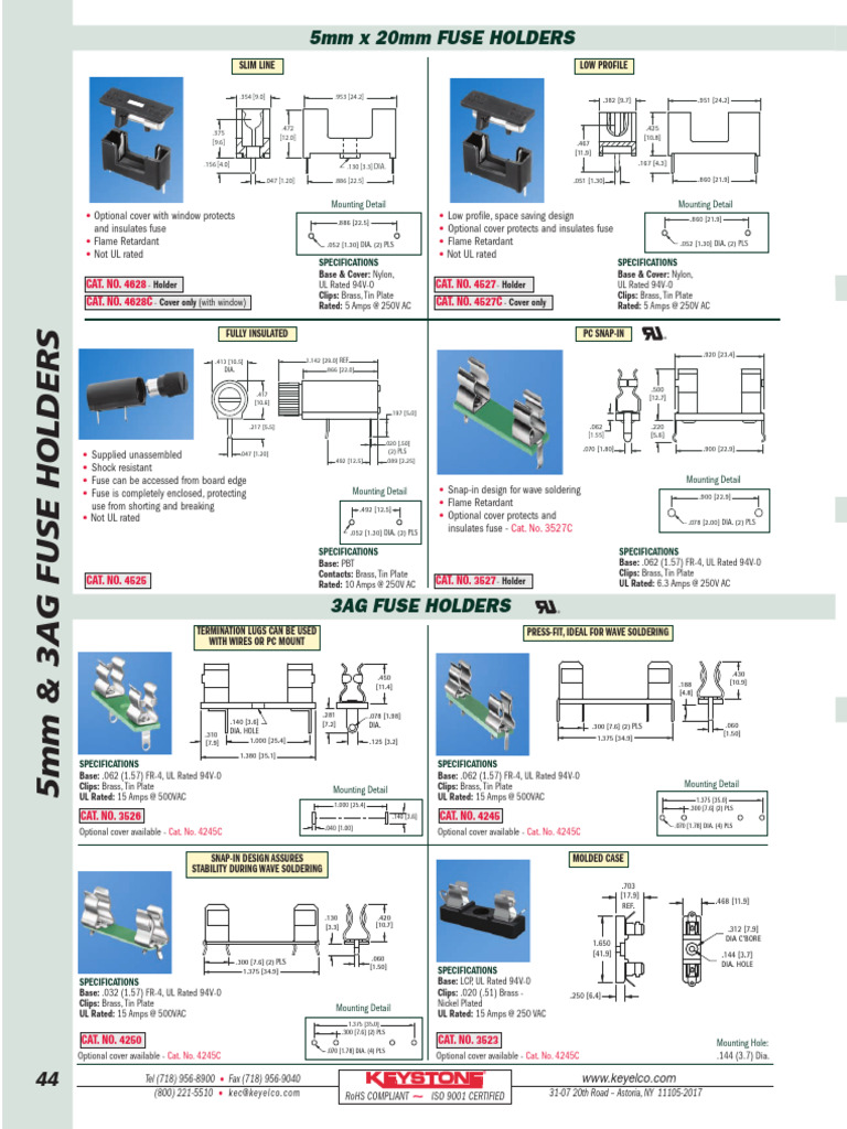 5mm X 20mm FUSE HOLDERS: Slim Line Low Profile | PDF