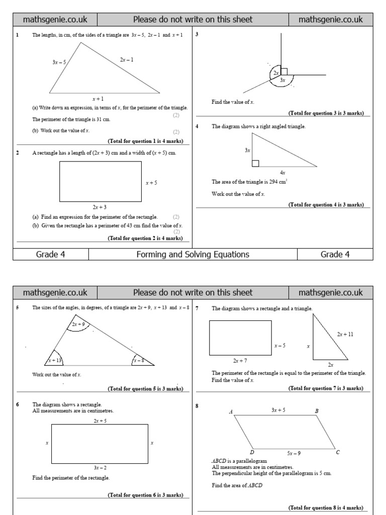 Triangle and Rectangle Equation Problems | PDF | Triangle | Rectangle