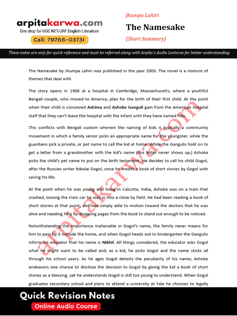 102-Jhumpa Lahiri - The Namesake Lyst4314 Lyst9705 | PDF