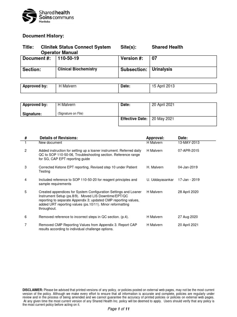 Clinitek Status Connect System Operator Manual | PDF