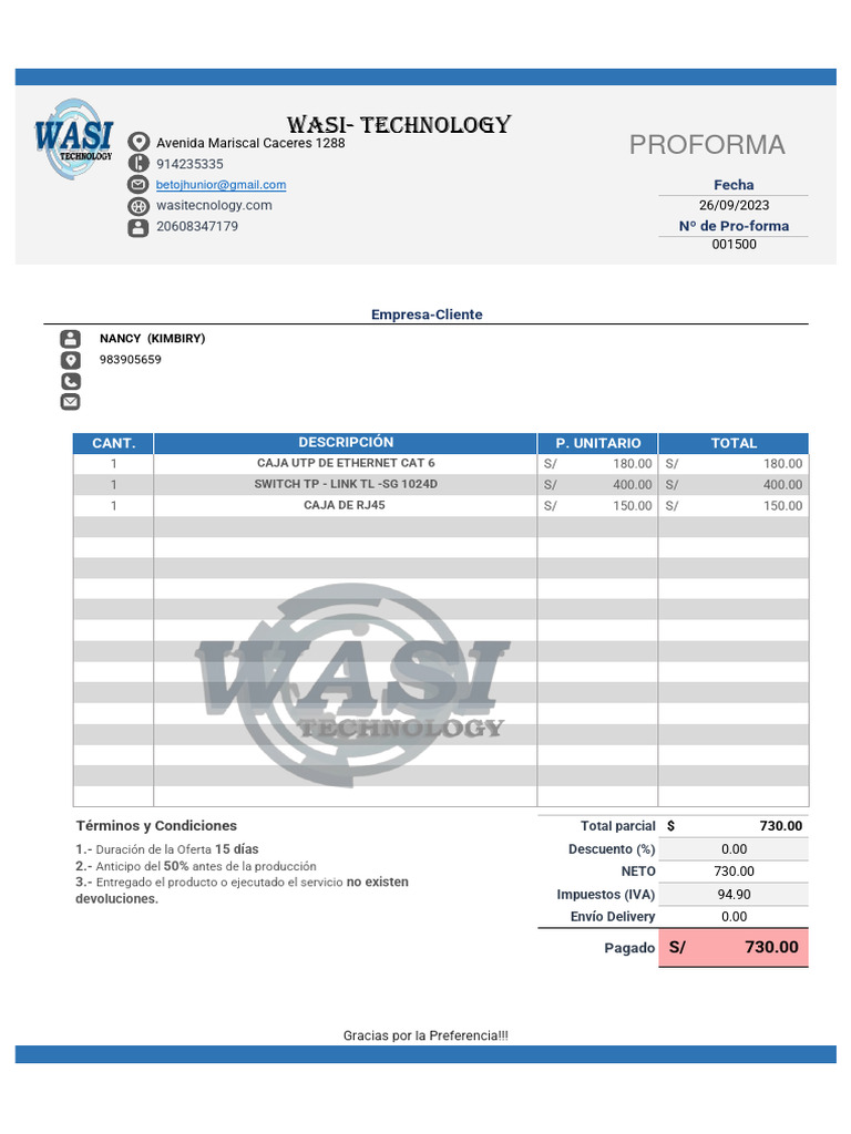 Formato Cotización - Proforma Nacy Adiconal | PDF