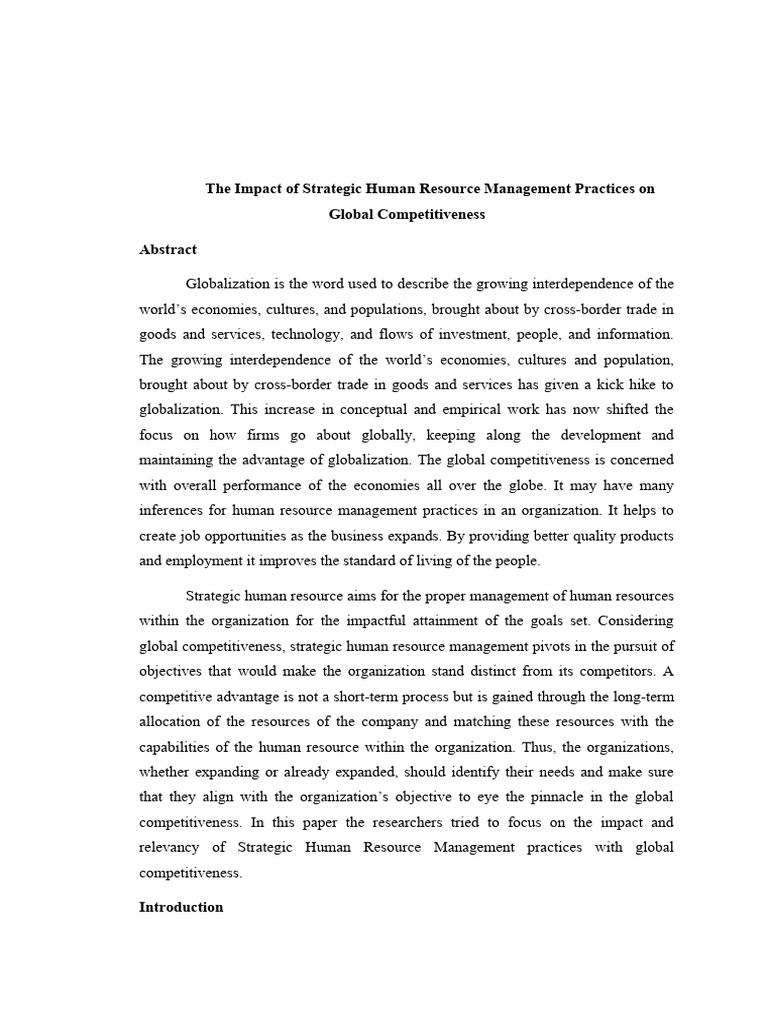 The Impact of Strategic Human Resource Management Practices On Global ...