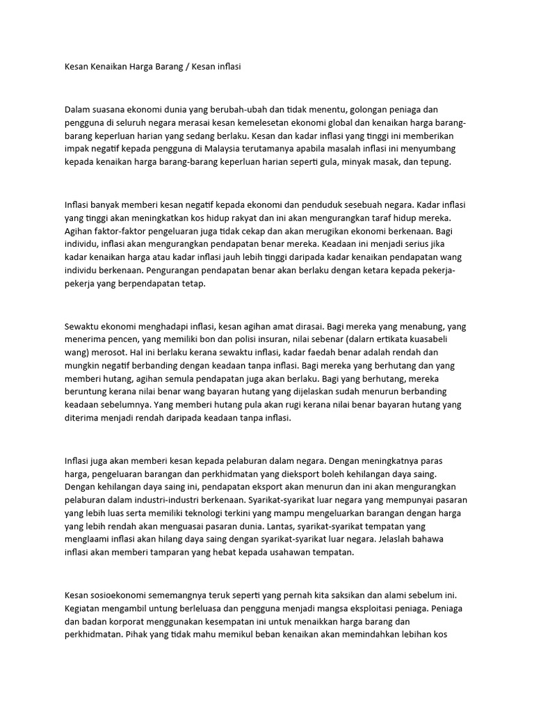 Kesan Kenaikan Harga Barang&Inflasi | PDF