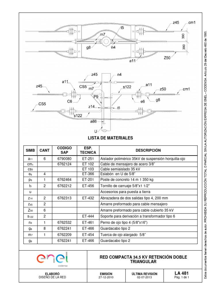 La 481 Red Compacta 34.5 KV Retención Doble Triangular | PDF