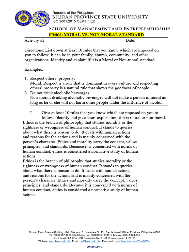 Activity 2 Moral Non Moral | PDF