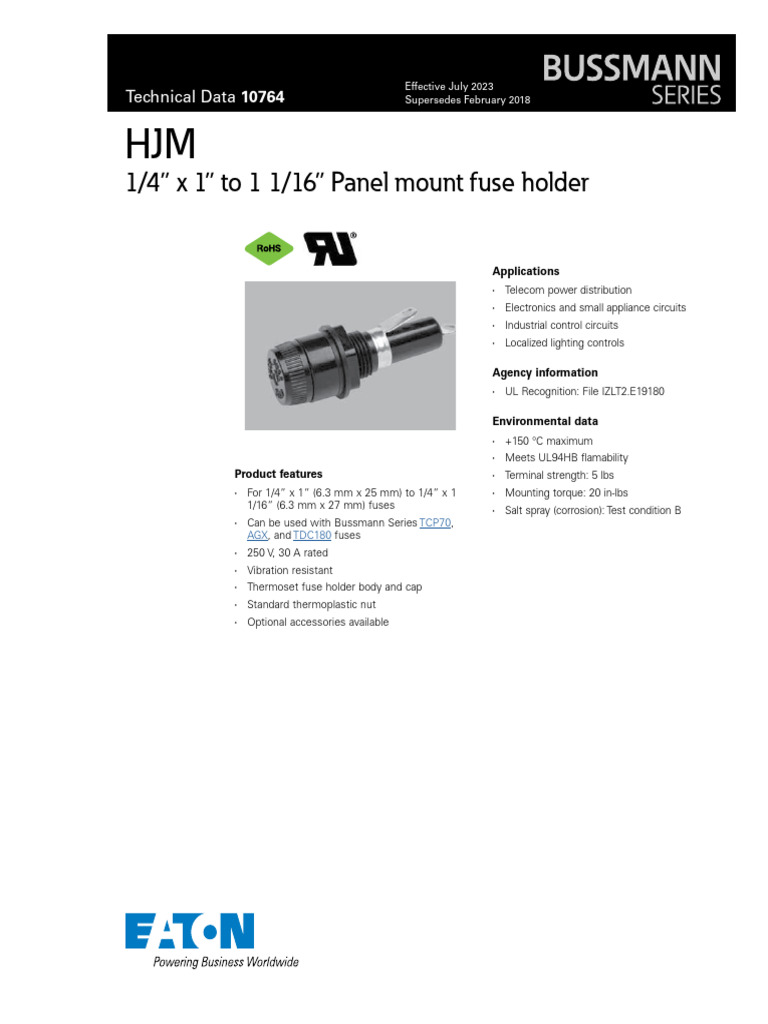 eaton-hjm-panel-mount-fuse-holder-data-sheet | PDF | Fuse (Electrical ...