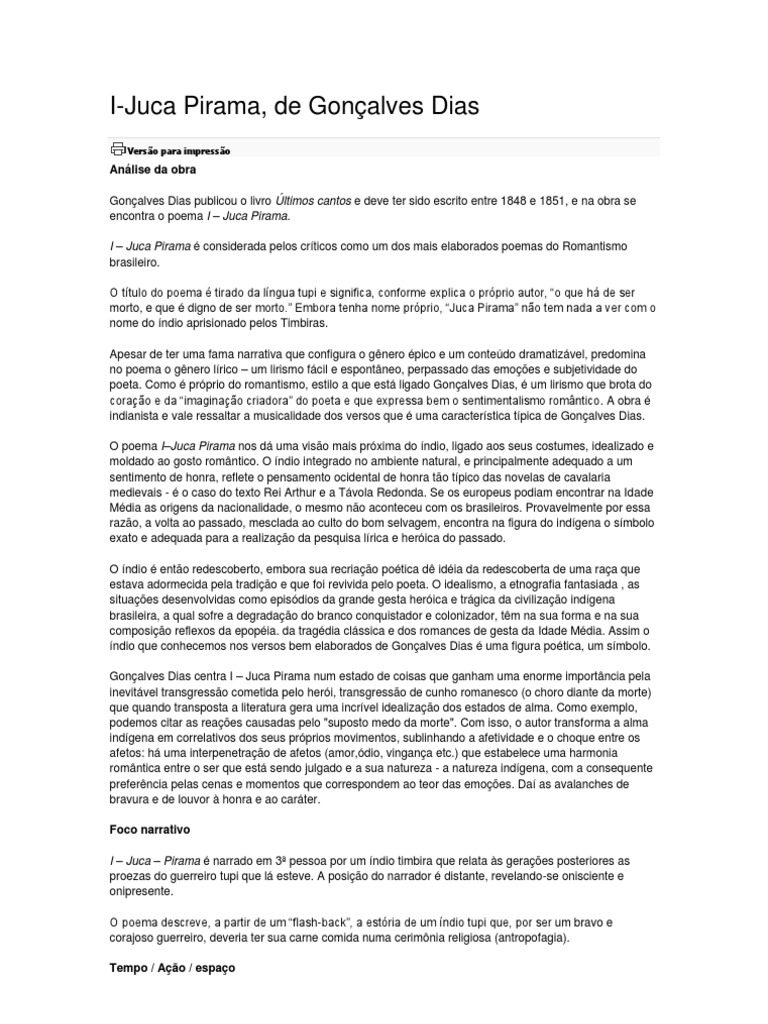 Juca Pirama, Analise Da Obra | PDF | Romantismo | Povos indígenas das ...