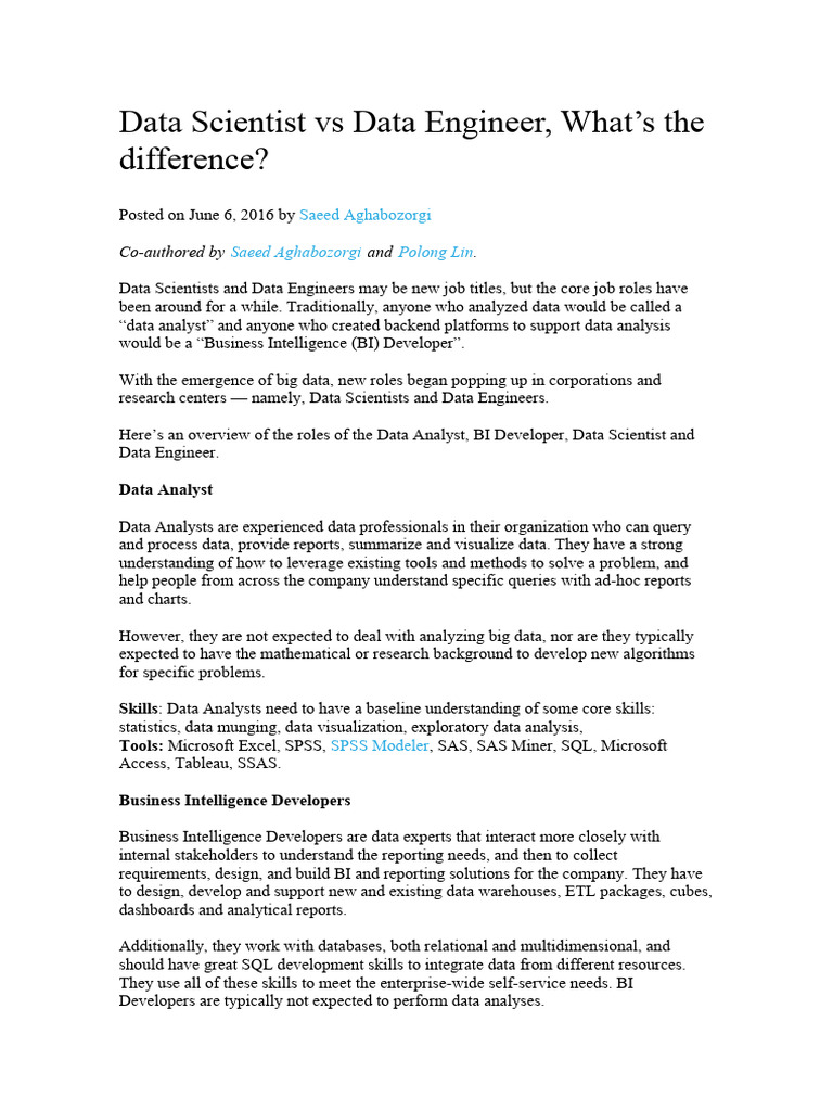Data Scientist vs Data Engineer | PDF