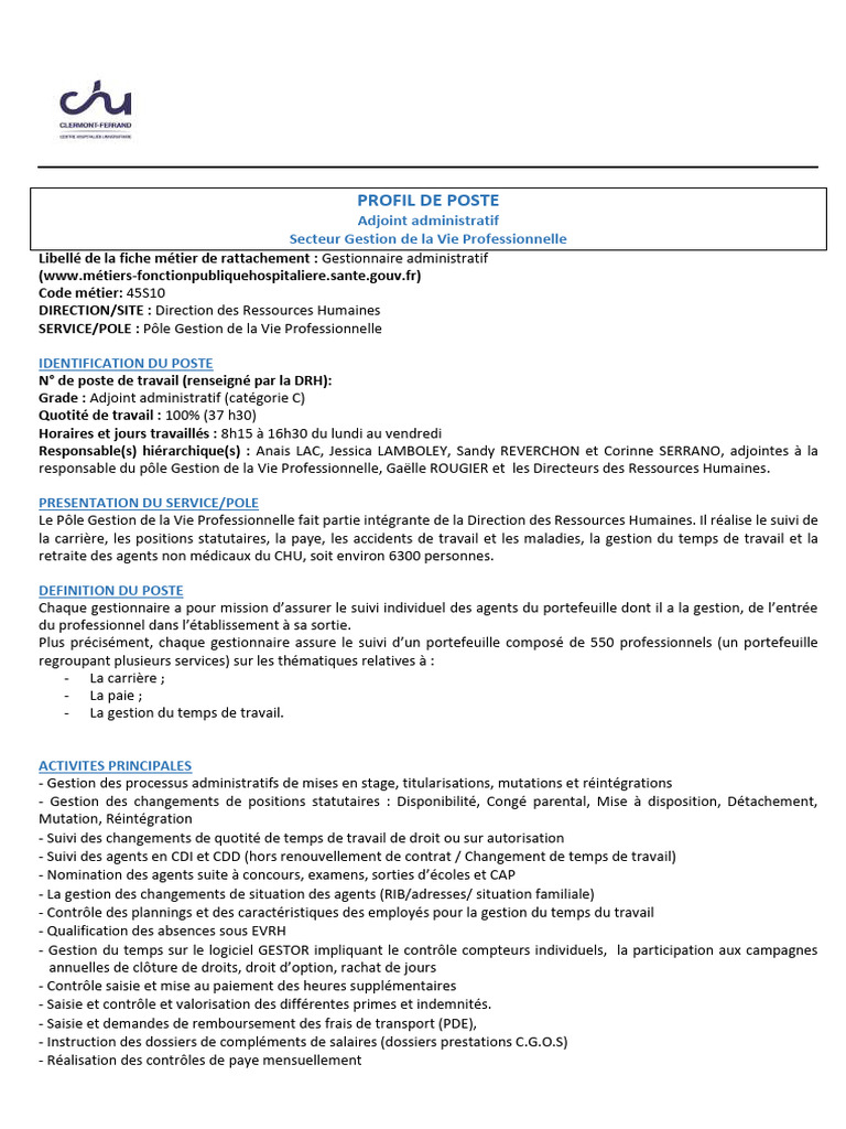 Profil de Poste Secteur Gestion RH V5 | PDF